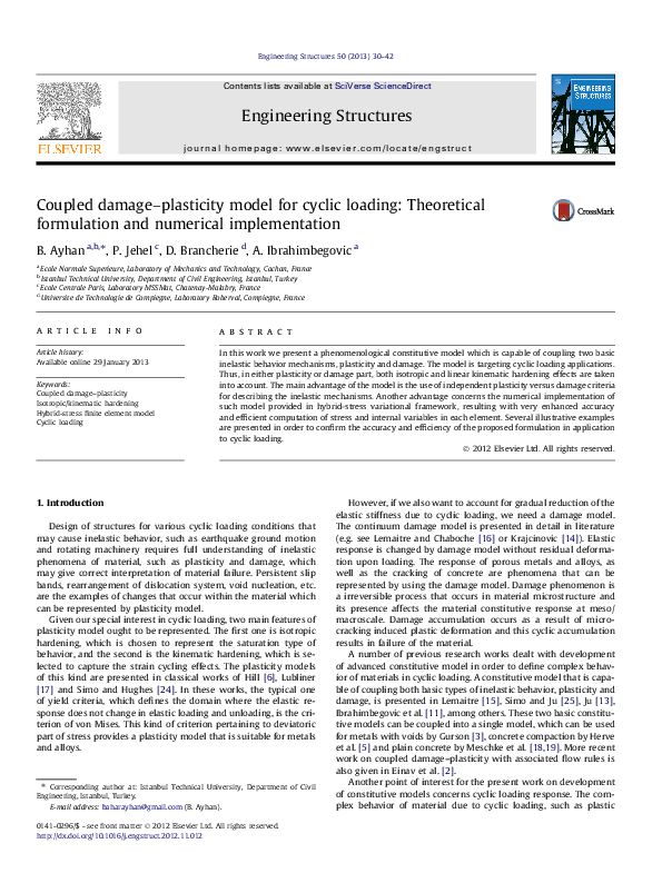 (PDF) Coupled damage–plasticity model for cyclic loading: Theoretical formulation and numerical ...
