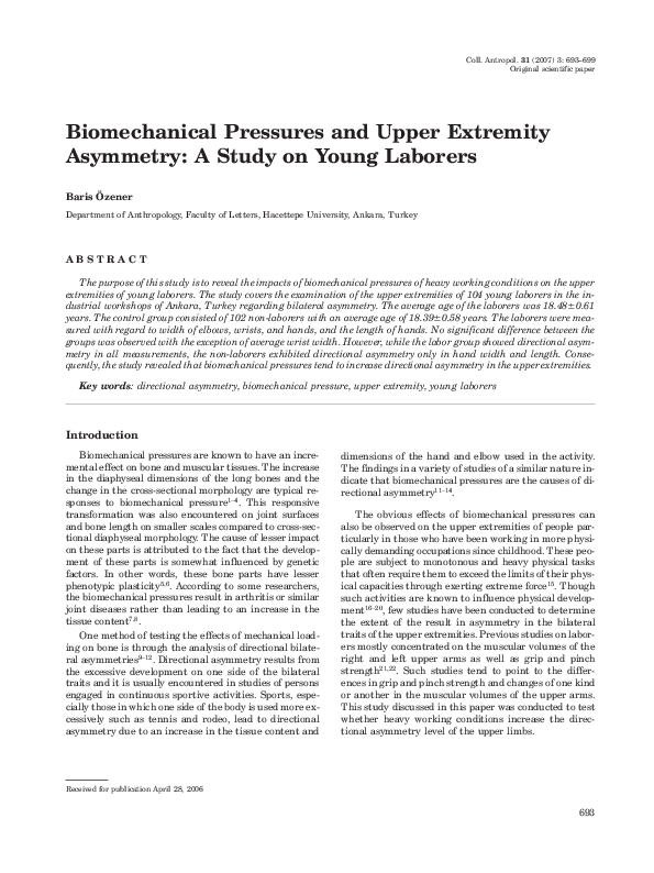 (PDF) Biomechanical pressures and upper extremity asymmetry: a study on ...