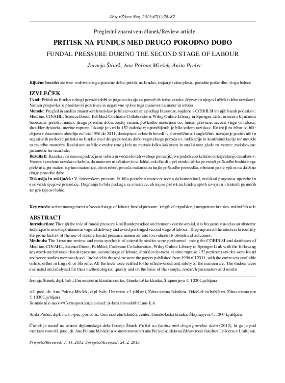 (PDF) Pritisk na fundus med drugo porodno dobo