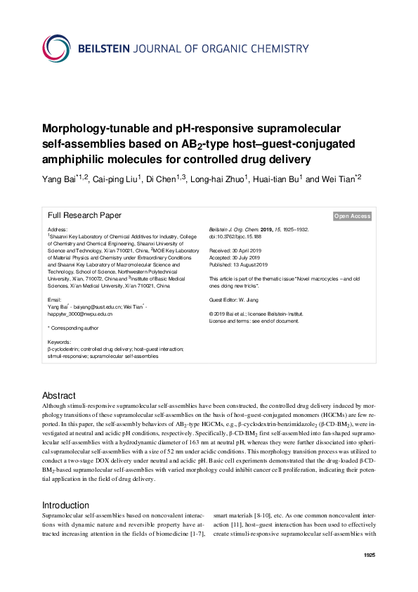 (PDF) Morphology-tunable and pH-responsive supramolecular self ...