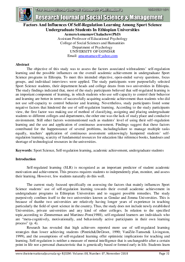 (PDF) Factors And Influences Of Self-Regulation Learning Among Sport Science Undergraduate ...