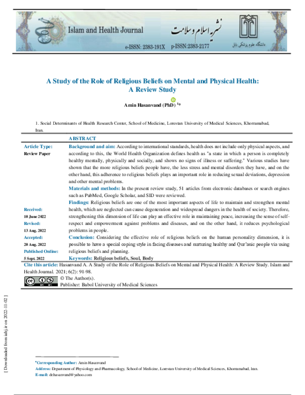 (PDF) A Study of the Role of Religious Beliefs on Mental and Physical ...