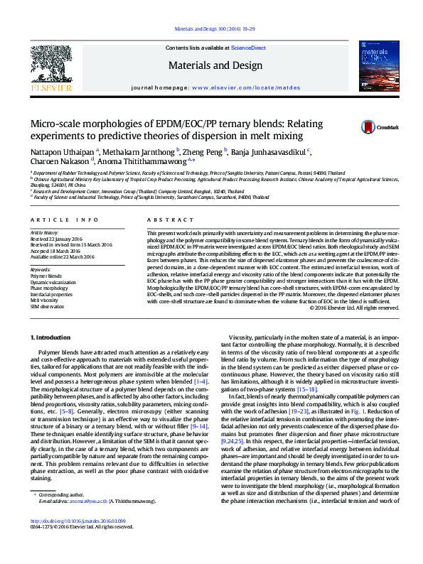 (PDF) Micro-scale morphologies of EPDM/EOC/PP ternary blends: Relating experiments to predictive ...