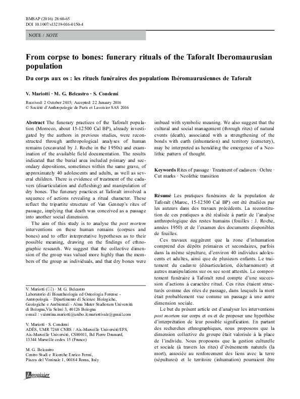 (PDF) From corpse to bones: funerary rituals of the Taforalt ...