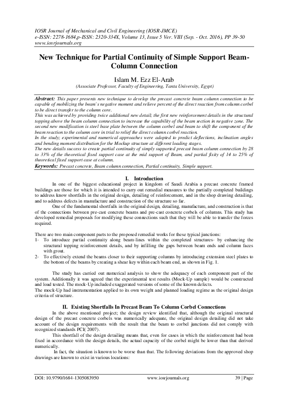(PDF) New Technique For Partial Continuity Of Simple Support Precast ...