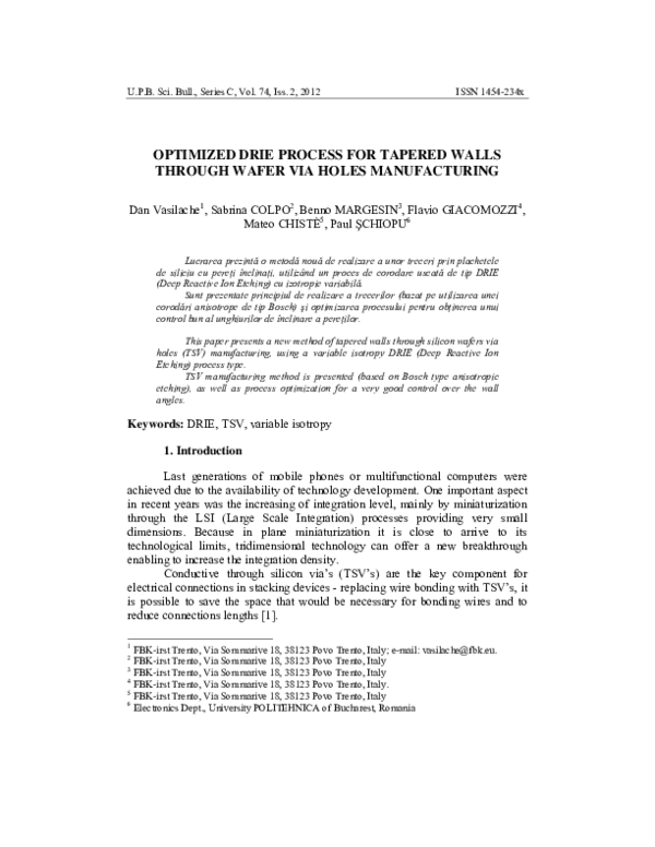 (PDF) Optimized Drie Process for Tapered Walls Through Wafer via Holes ...
