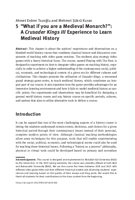 (PDF) 5 "What if you are a Medieval Monarch?": A Crusader Kings III Experience to Learn Medieval ...