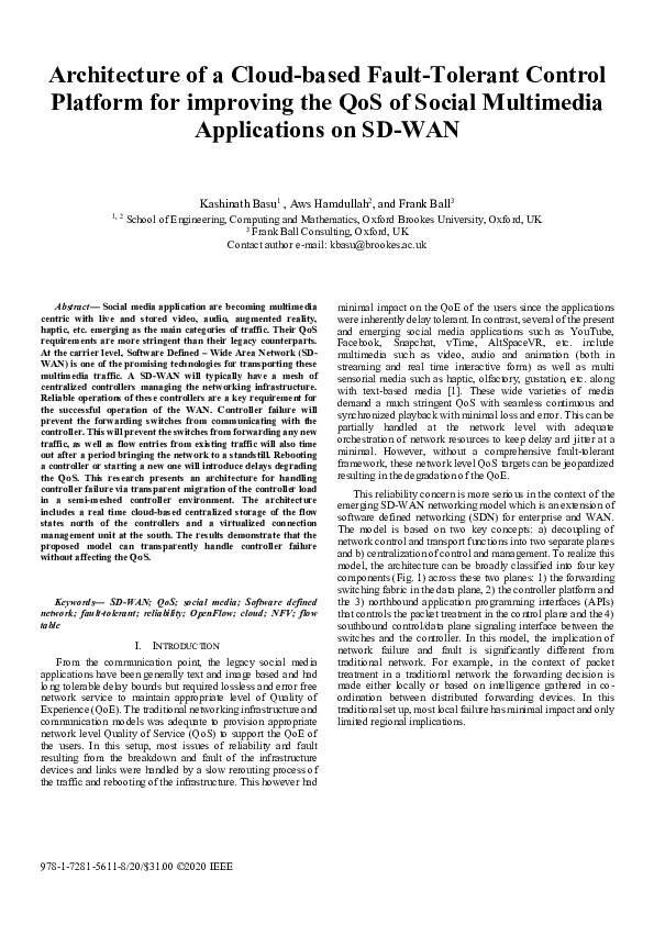 Pdf Architecture Of A Cloud Based Fault Tolerant Control Platform For