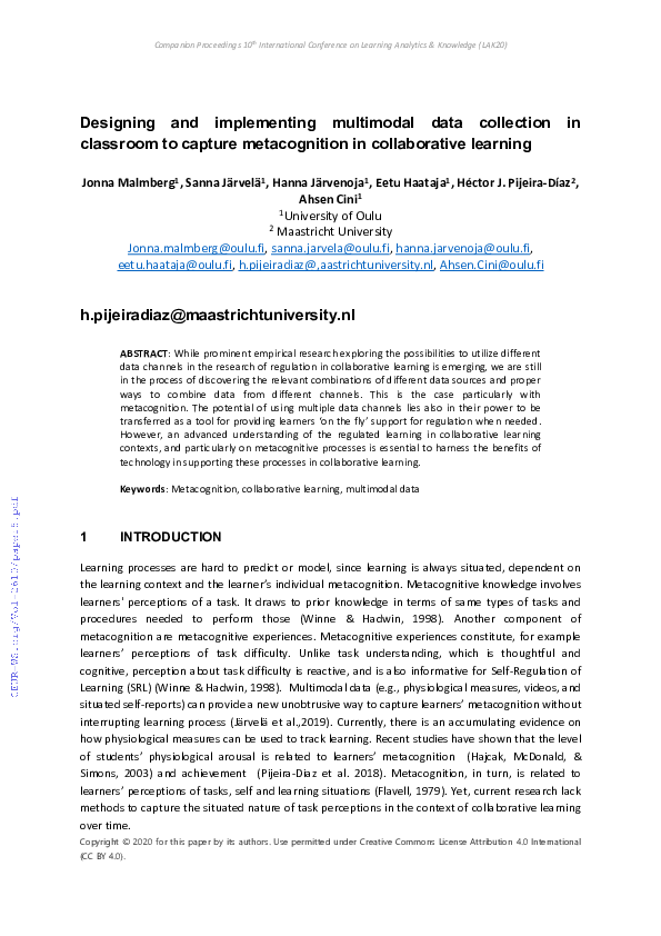 (PDF) Designing and implementing multimodal data collection in classroom to capture ...