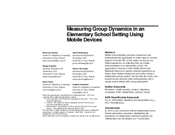 (PDF) Measuring group dynamics in an elementary school setting using ...