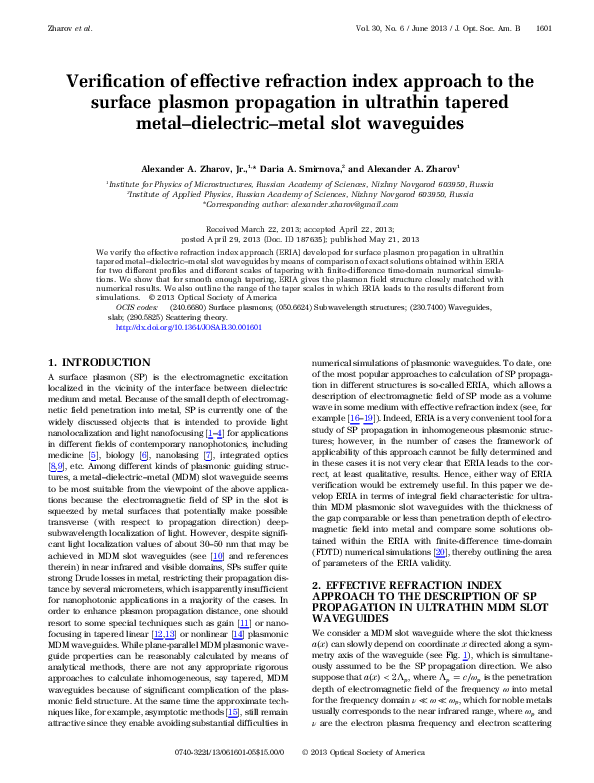(PDF) Verification of effective refraction index approach to the surface plasmon propagation in ...