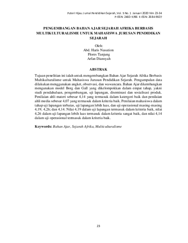(PDF) Pengembangan Bahan Ajar Sejarah Afrika Berbasis Multikulturalisme Untuk Mahasiswa Jurusan ...
