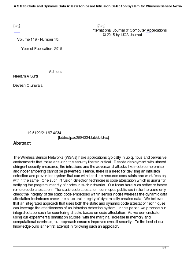 Pdf A Static Code And Dynamic Data Attestation Based Intrusion Detection System For Wireless 