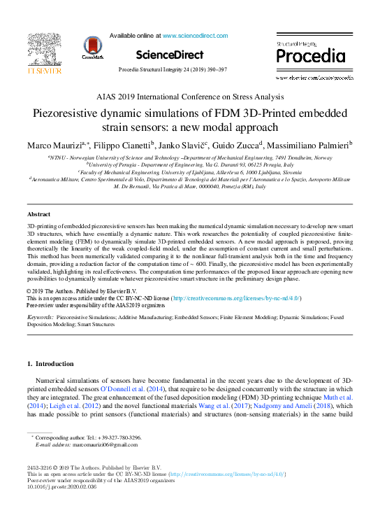 Pdf Piezoresistive Dynamic Simulations Of Fdm 3d Printed Embedded Strain Sensors A New Modal