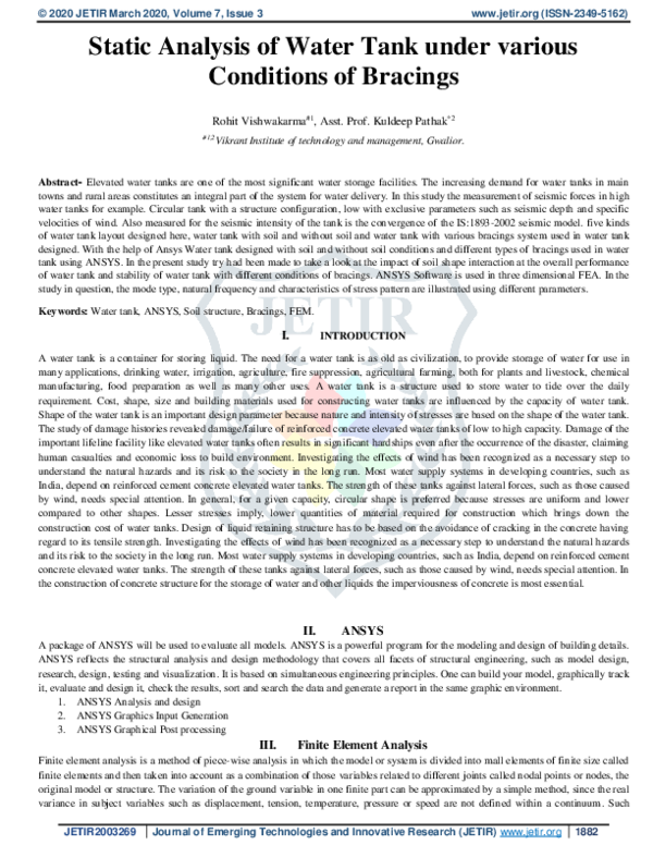 (PDF) Static Analysis of Water Tank under various Conditions of Bracings