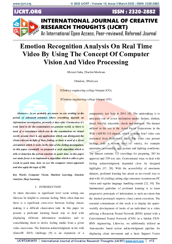 (PDF) Emotion Recognition Analysis On Real Time Video By Using The Concept Of Computer Vision ...
