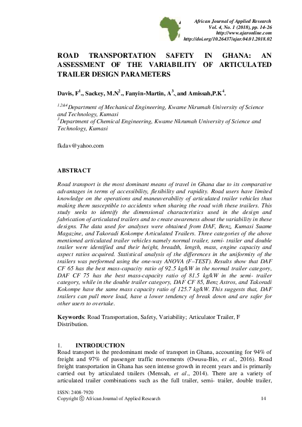 Pdf Assessment Of The Road Safety Performance Of Four Roundabouts In Kumasi Ghana