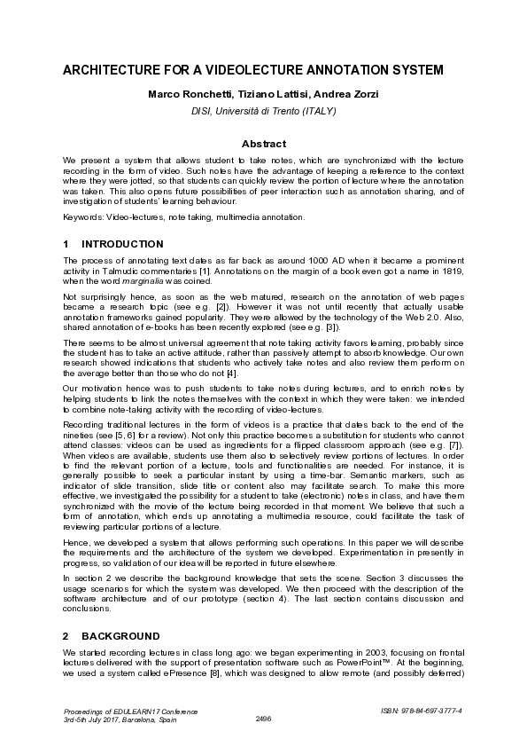 (PDF) Architecture for a Videolecture Annotation System