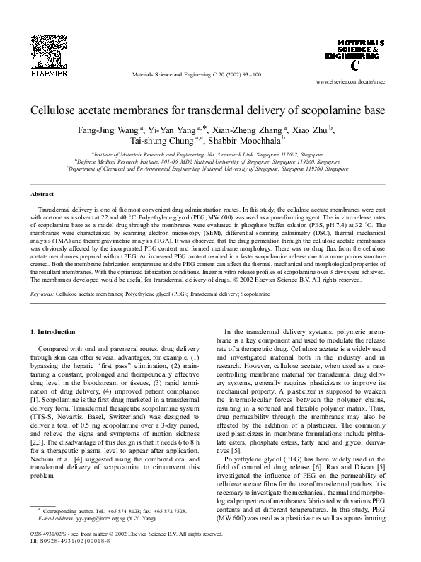 (PDF) Cellulose acetate membranes for transdermal delivery of ...