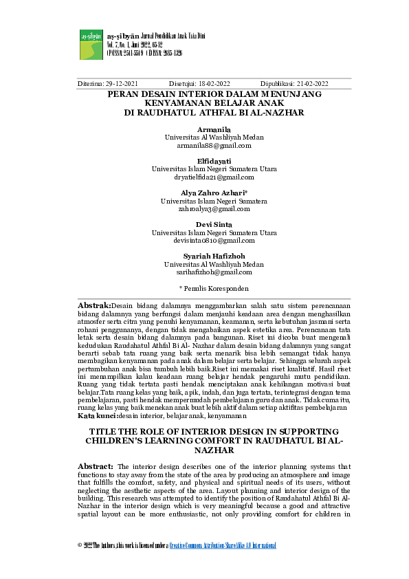 (PDF) Peran Desain Interior dalam Menunjang Kenyamanan Belajar Anak di ...