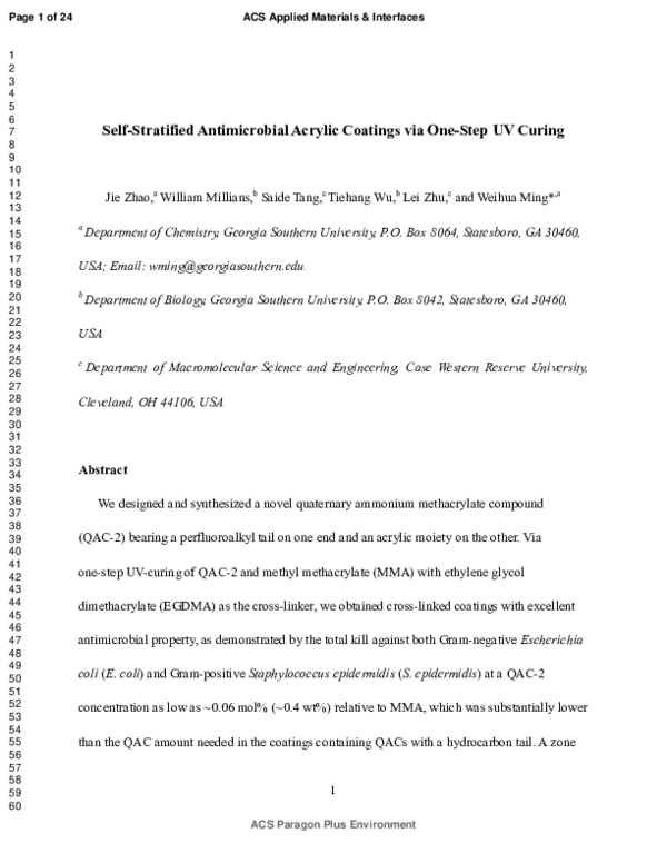(PDF) Self-Stratified Antimicrobial Acrylic Coatings via One-Step UV Curing