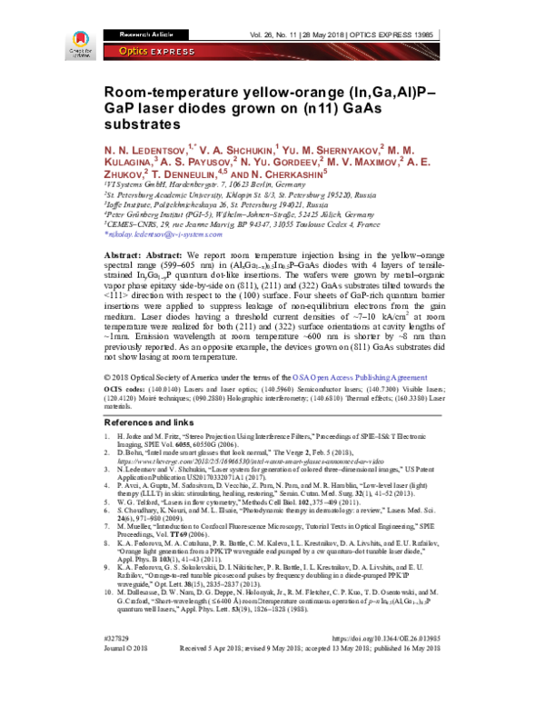 (PDF) Room-temperature yellow-orange (In,Ga,Al)P–GaP laser diodes grown ...