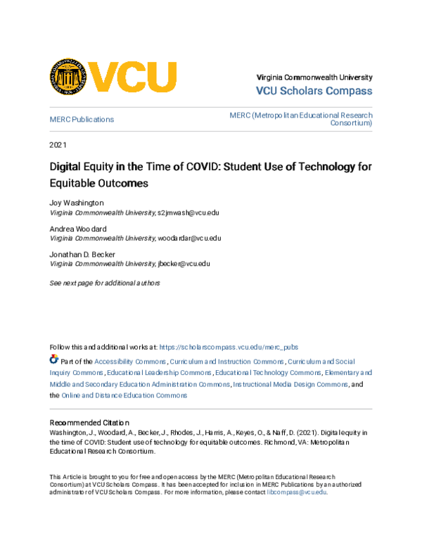(PDF) Digital Equity in the Time of COVID: Student Use of Technology ...