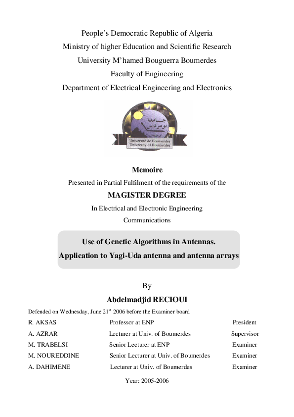 Pdf Use Of Genetic Algorithms In Antennas Application To Yagi Uda