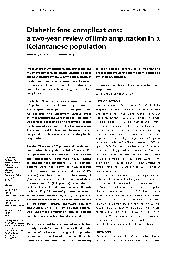 (PDF) Diabetic foot complications: a two-year review of limb amputation ...