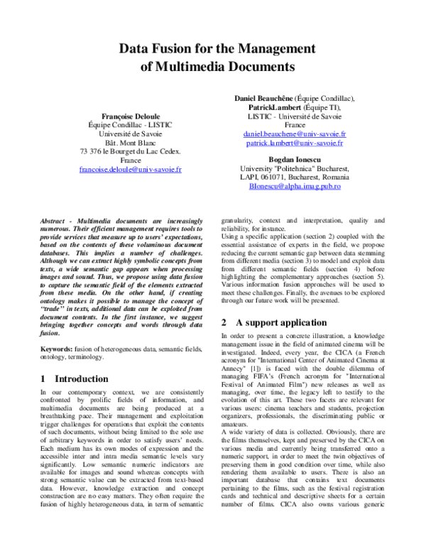 (PDF) Data fusion for the management of multimedia documents