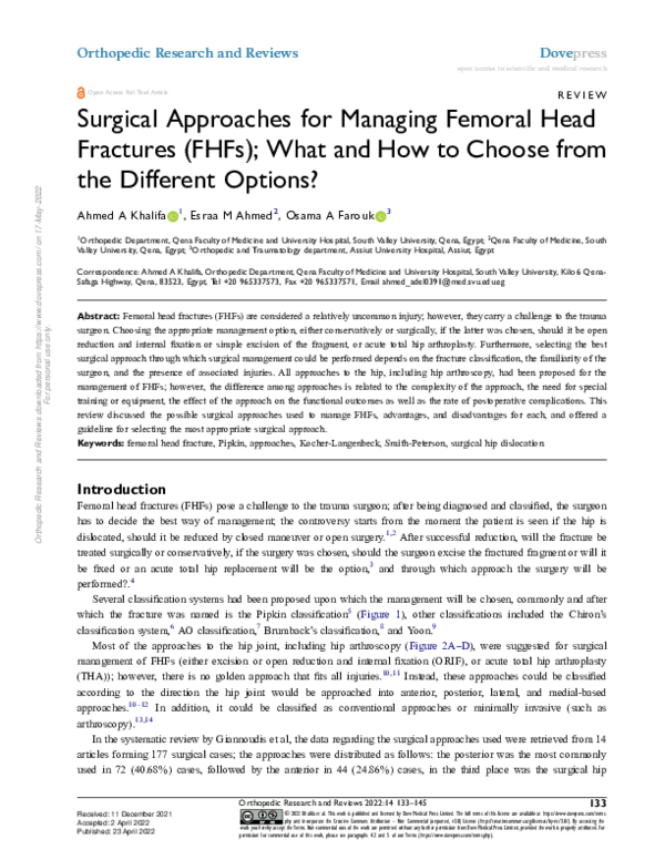 (PDF) Surgical Approaches for Managing Femoral Head Fractures (FHFs ...