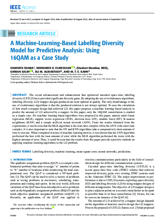 (PDF) A Machine-Learning-Based Labelling Diversity Model for Predictive Analysis: Using 16QAM as ...