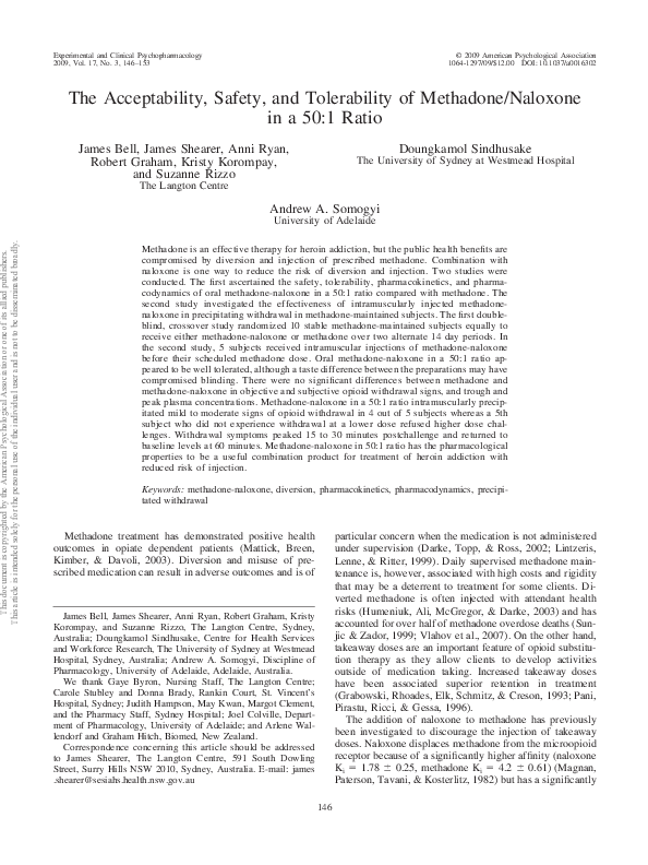(PDF) The acceptability, safety, and tolerability of methadone/naloxone ...