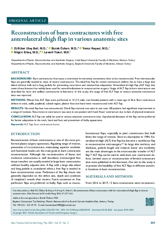 (PDF) Reconstruction of Burn Contractures with Free Anterolateral Thigh ...