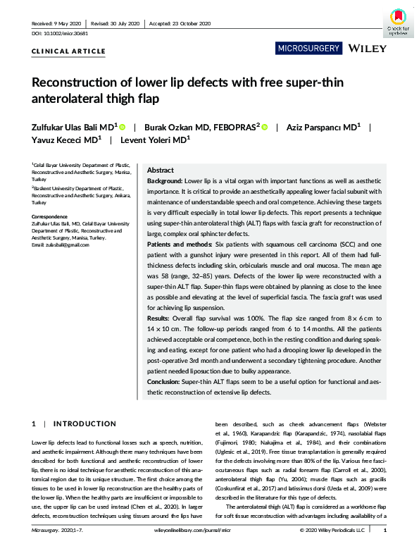 (PDF) Reconstruction of lower lip defects with free super‐thin ...