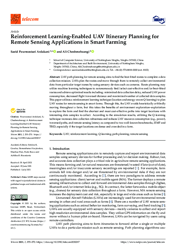 (PDF) Reinforcement Learning-Enabled UAV Itinerary Planning for Remote Sensing Applications in ...