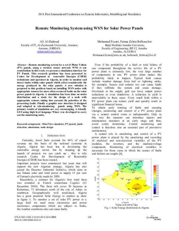 (PDF) Remote Monitoring System Using WSN for Solar Power Panels