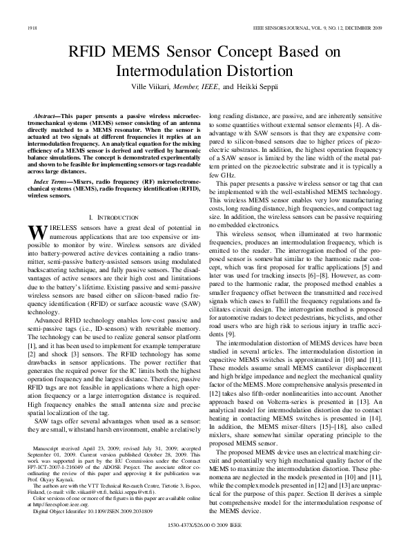 (PDF) RFID MEMS Sensor Concept Based on Intermodulation Distortion