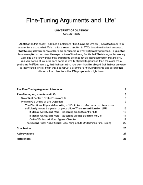 (PDF) Fine-Tuning Arguments and "Life"