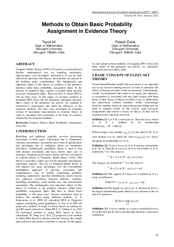 (PDF) Methods to obtain basic Probability Assignment in Evidence Theory