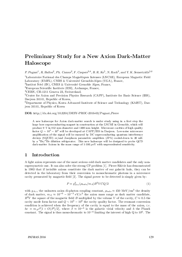 (PDF) Preliminary Study for a New Axion Dark-Matter Haloscope