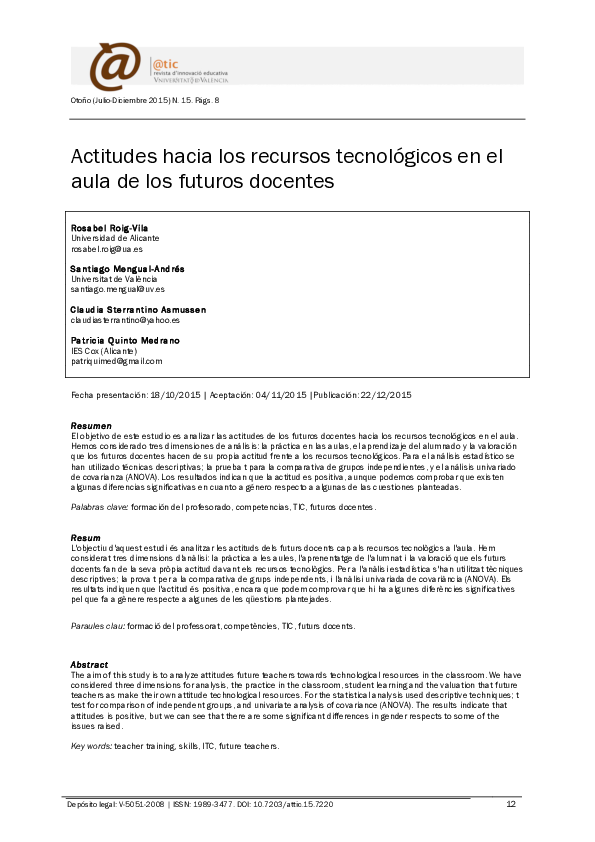 (PDF) Attitudes toward technological resources in the classroom of the ...