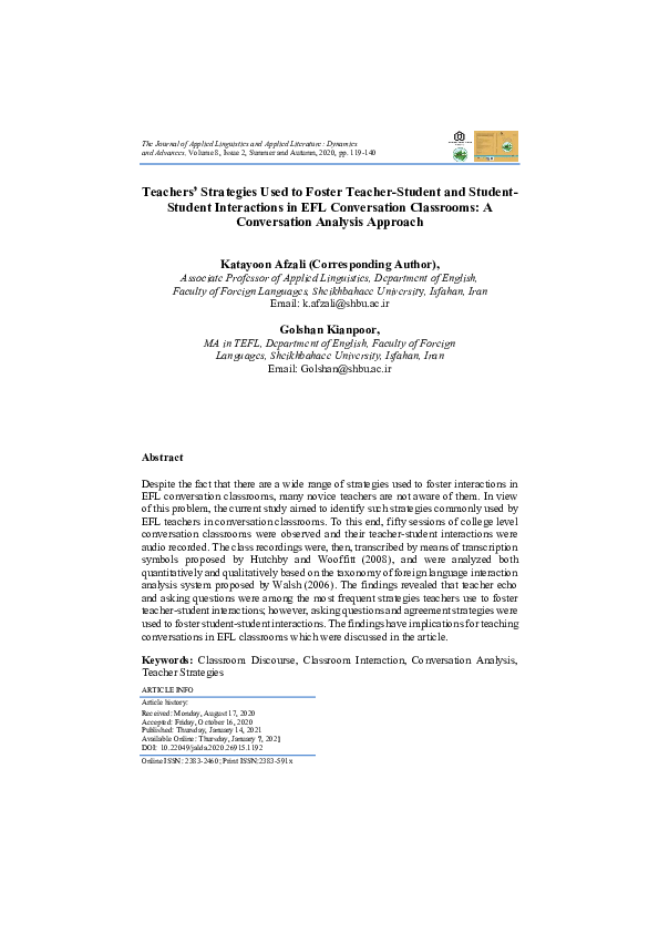 (PDF) Teachers’ Strategies Used to Foster Teacher-Student and Student ...