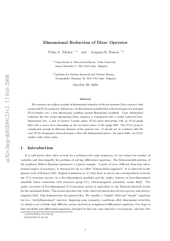 (PDF) Dimensional reduction of Dirac operator | Gergana Ruseva - Academia.edu