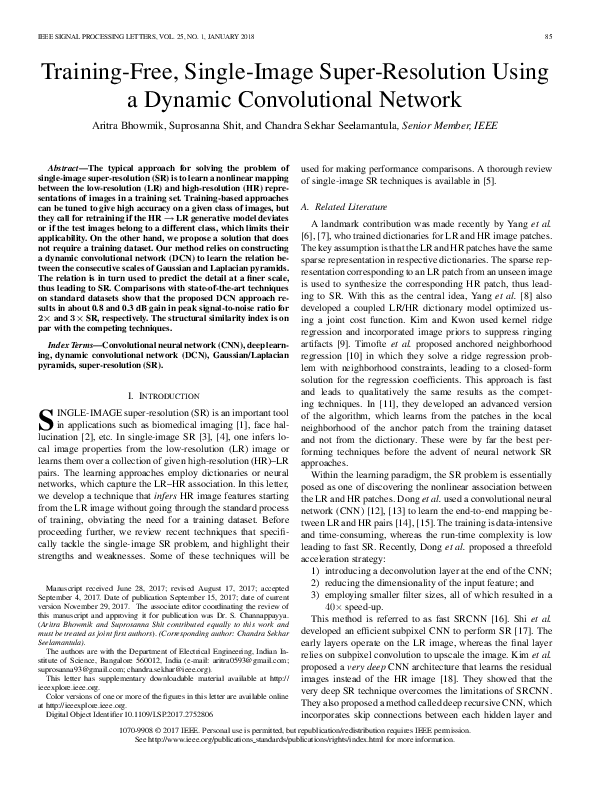 (PDF) Training-Free, Single-Image Super-Resolution Using a Dynamic Convolutional Network