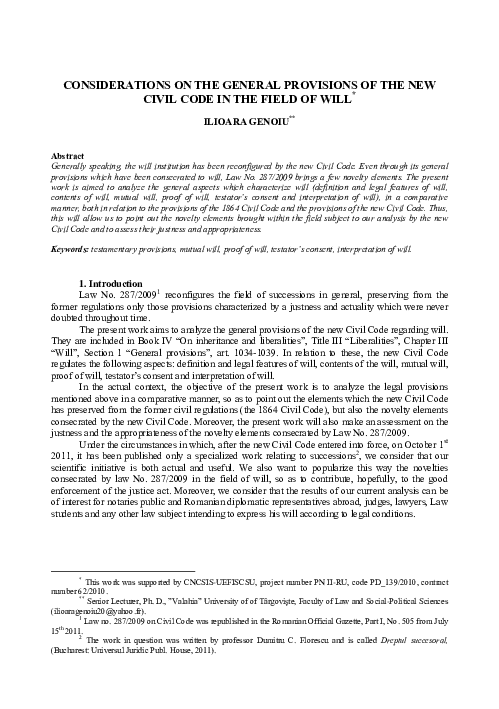 (PDF) Considerations on the General Provisions of the New Civil Code in ...