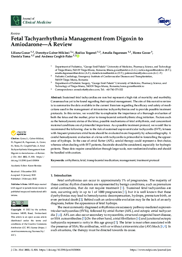 (PDF) Fetal Tachyarrhythmia Management from Digoxin to Amiodarone—A Review