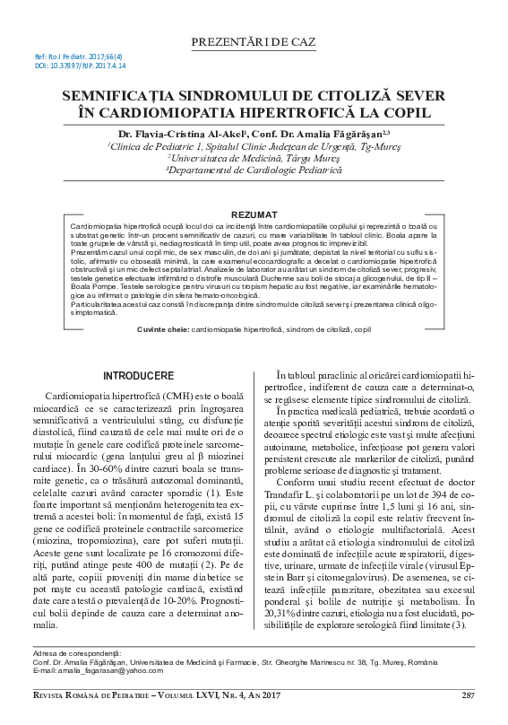 (PDF) Semnificaţia Sindromului De Citoliză Sever În Cardiomiopatia ...
