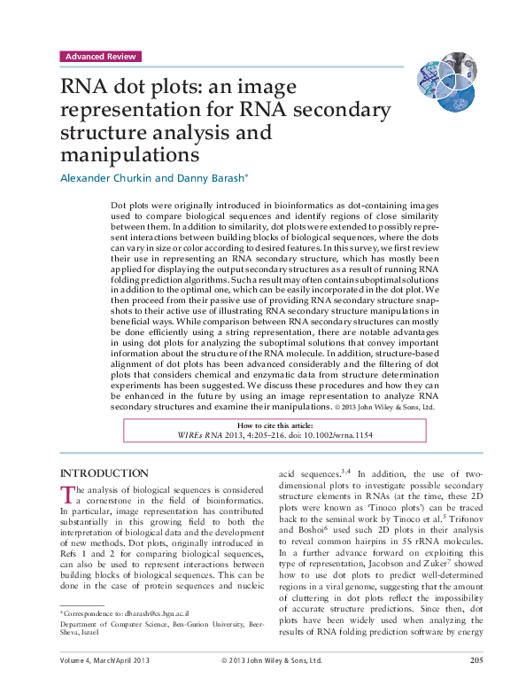 Pdf Rna Dot Plots An Image Representation For Rna Secondary Structure Analysis And Manipulations