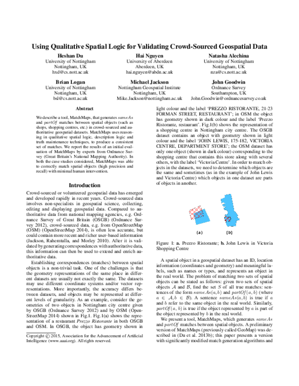 (PDF) Using Qualitative Spatial Logic for Validating Crowd-Sourced Geospatial Data